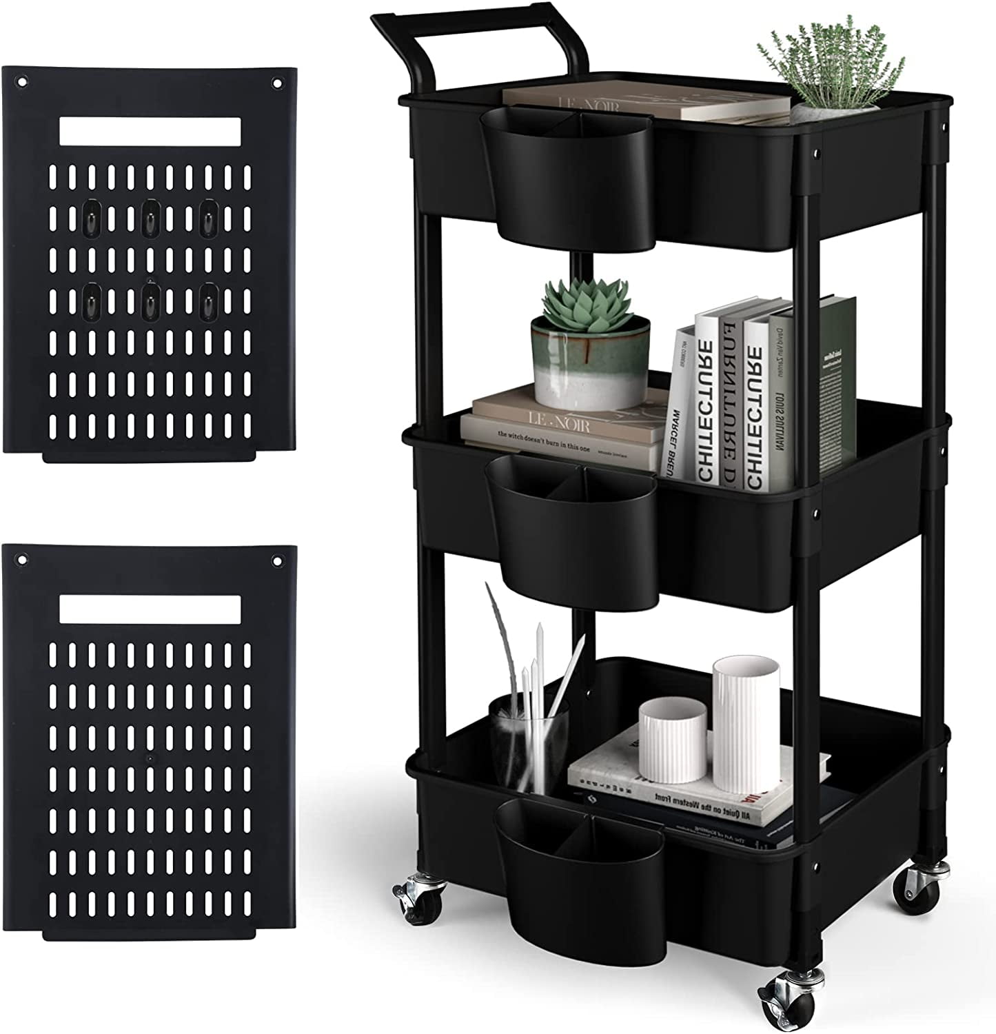 3-Tier Utility Rolling Cart, Mobile Utility Storage Cart with DIY Dual ...