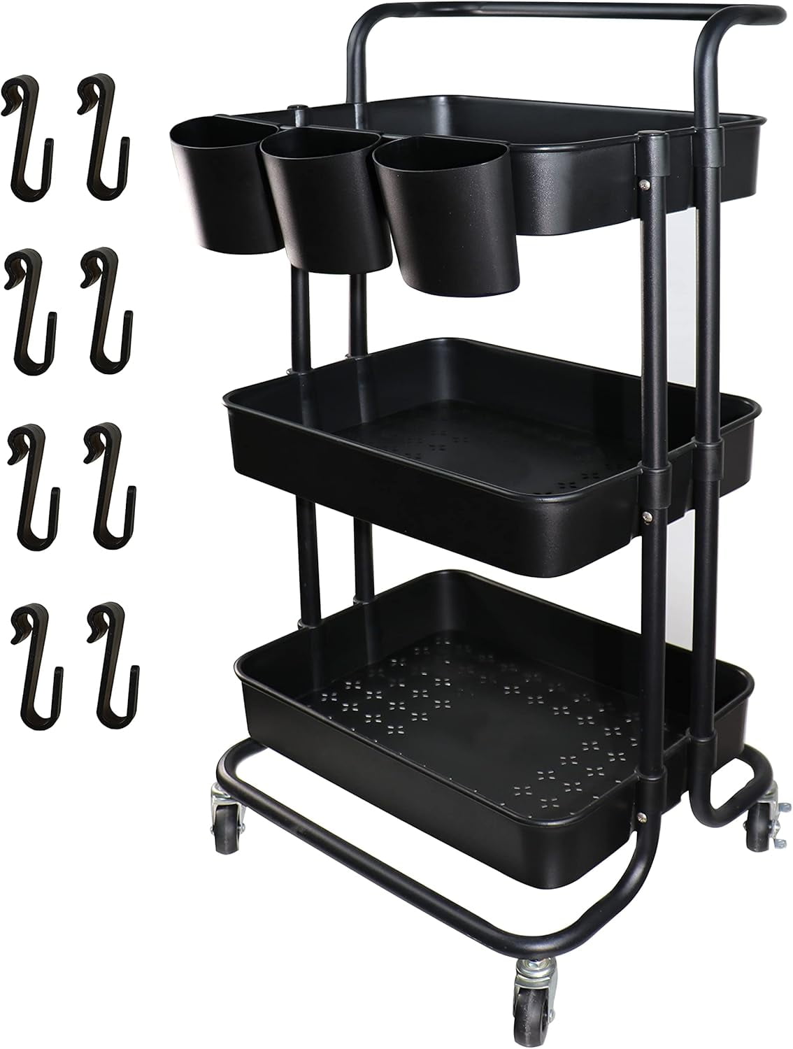 3 Tier Utility Rolling Cart Multifunction Organizer Shelf Storage Cart ...