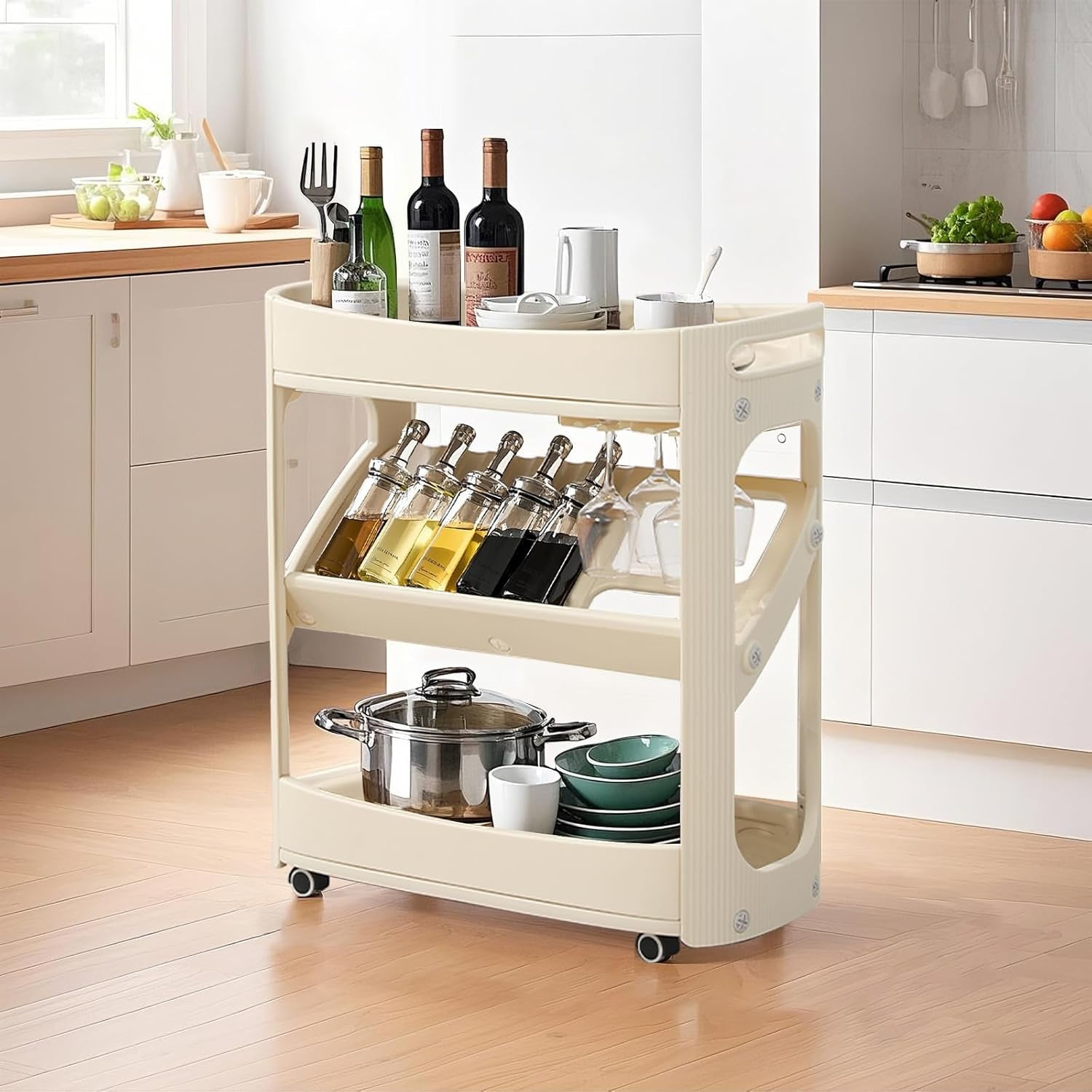3-Tier Utility Rolling Cart with Wheels, Bar Cart for The Home, Mobile ...