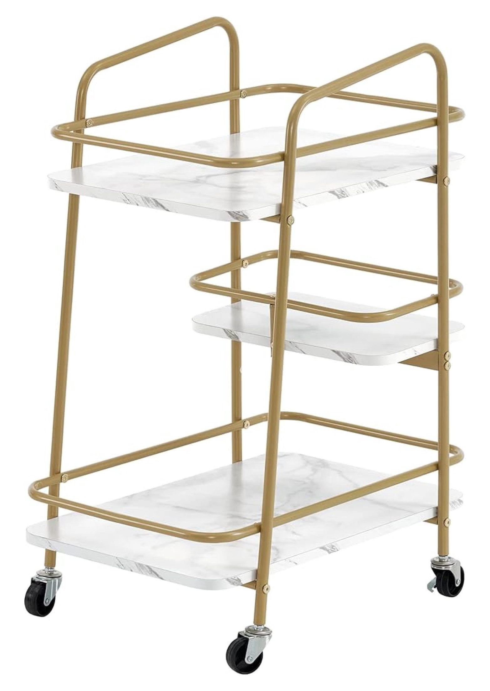 3-Tier Utility Storage Cart Metal Frame Rolling Trolley with Wheels ...