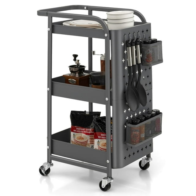 GLINTEX 3 Tier Rolling Storage Cart, Utility Rolling Cart with DIY ...