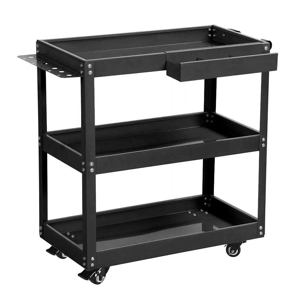 3 Tier Utility Tool Cart Rolling Work Cart W/ 4 Swivel Wheels + Side ...
