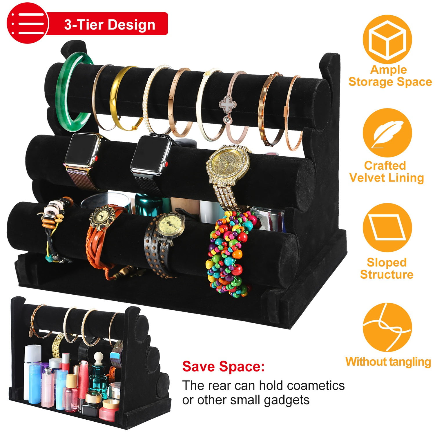 3 Tier Velvet Jewelry Stand Moclever Jewelry Display Rack Removable ...