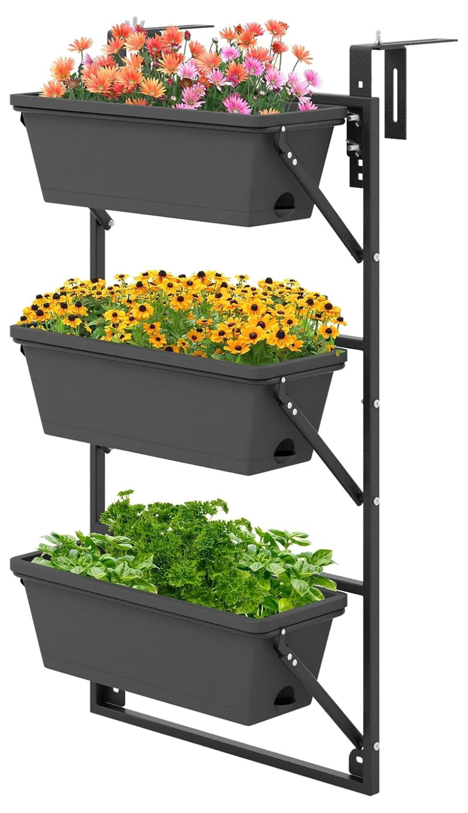 3-Tier Vertical Hanging Planter, Garden Wall Planter Box with 3 Pots ...