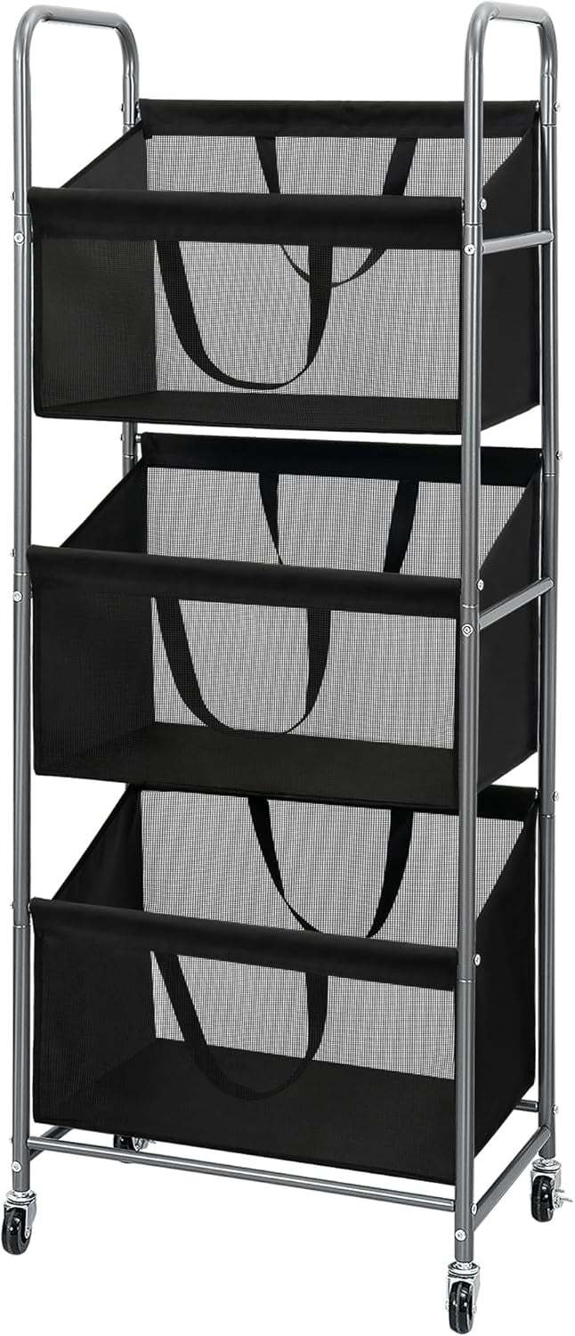 3-Tier Vertical Rolling Laundry Hamper with Removable Bags, 120L ...