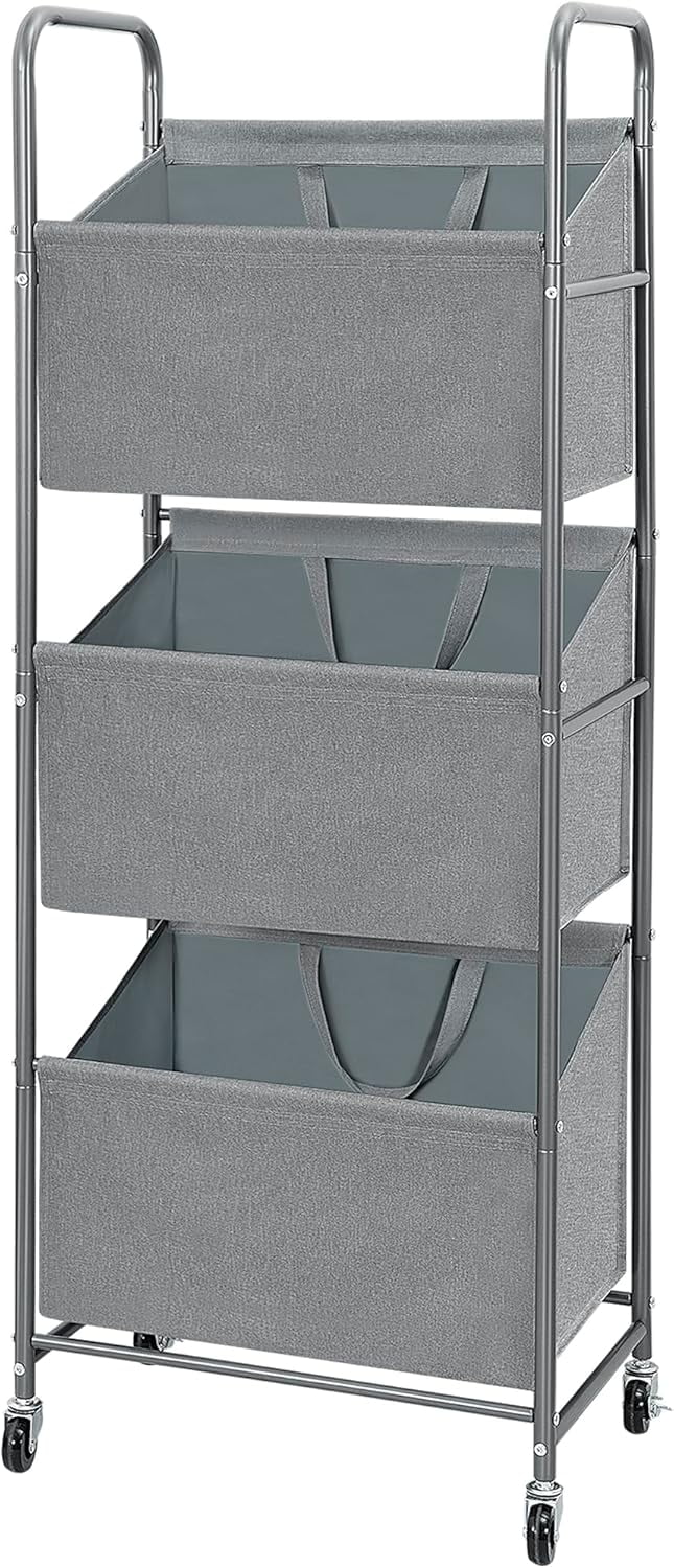 3-Tier Vertical Rolling Laundry Hamper with Removable Bags, 120L ...