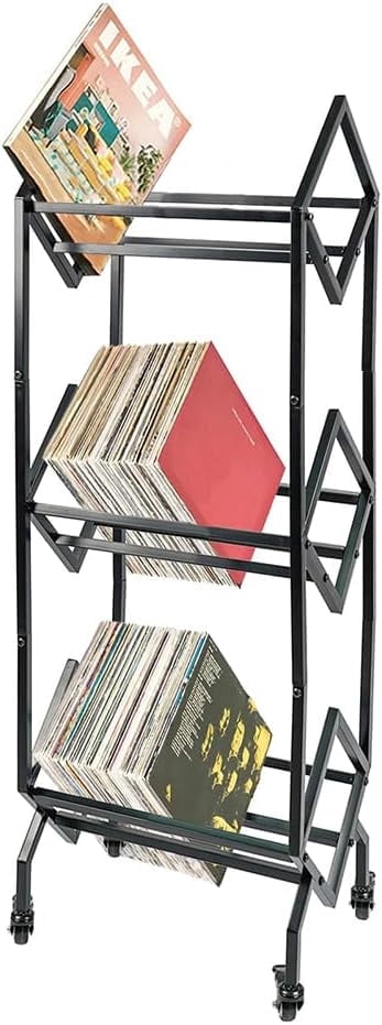 3 Tier Vinyl Record Storage Rack, Mobile Black Metal Record Holder with ...