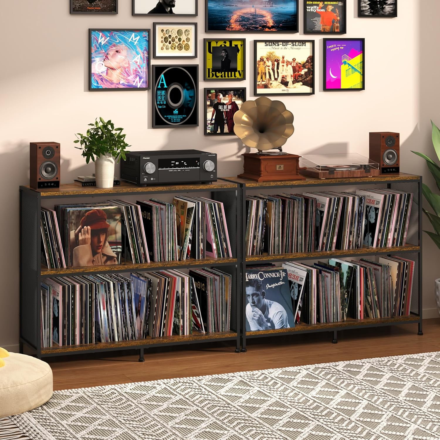 3-Tier Vinyl Record Storage: Vintage Player Table with Spacious Storage ...