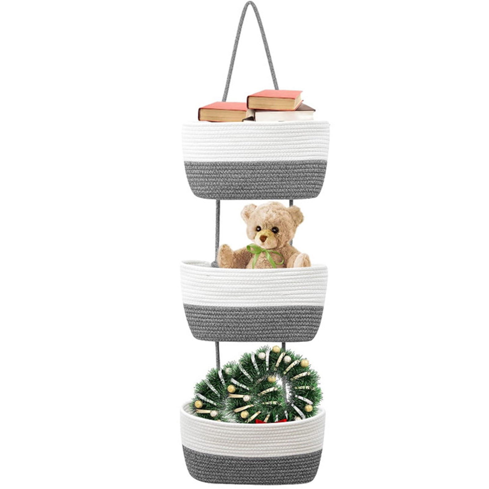 3-Tier Wall Hanging Storage Basket,Over the Door Basket Cotton Rope ...
