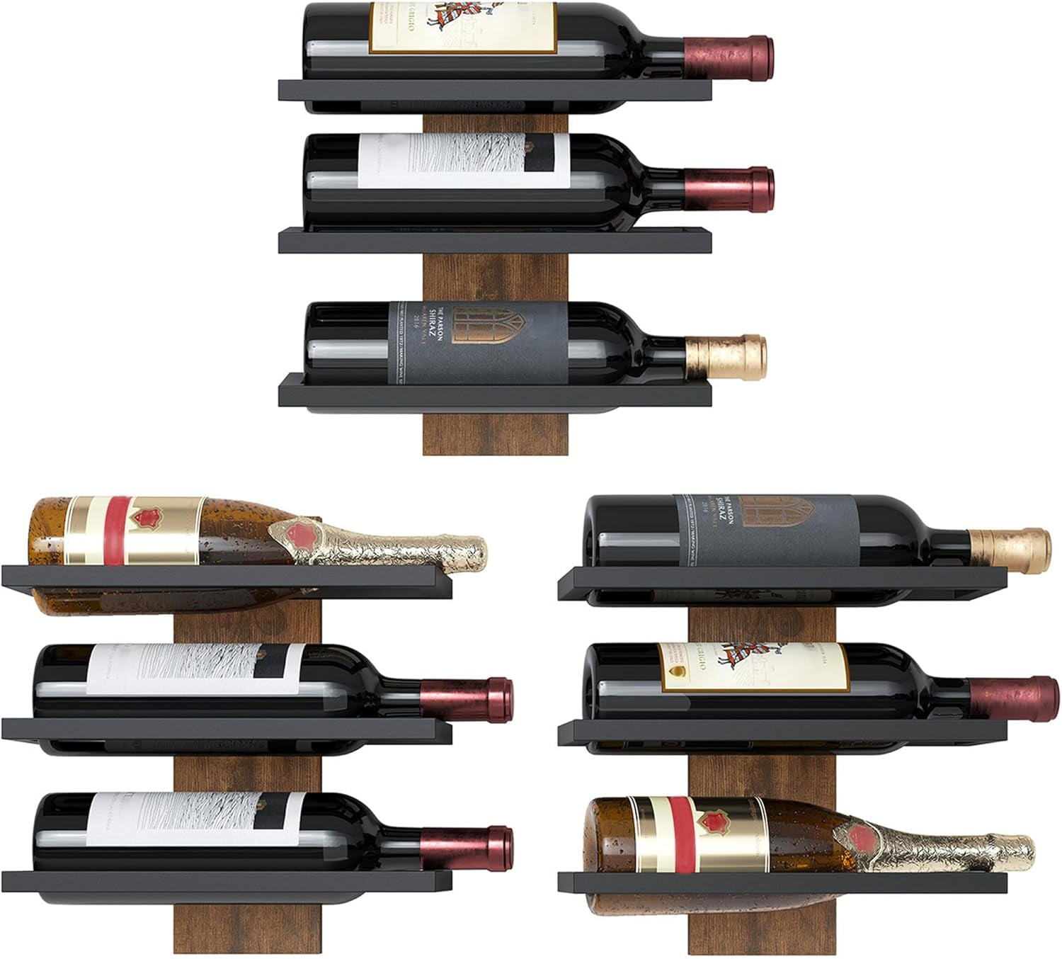 3 Tier Wall Mount Wine Rack Set (9 Bottles), Wall Mounted Wine Bottle ...