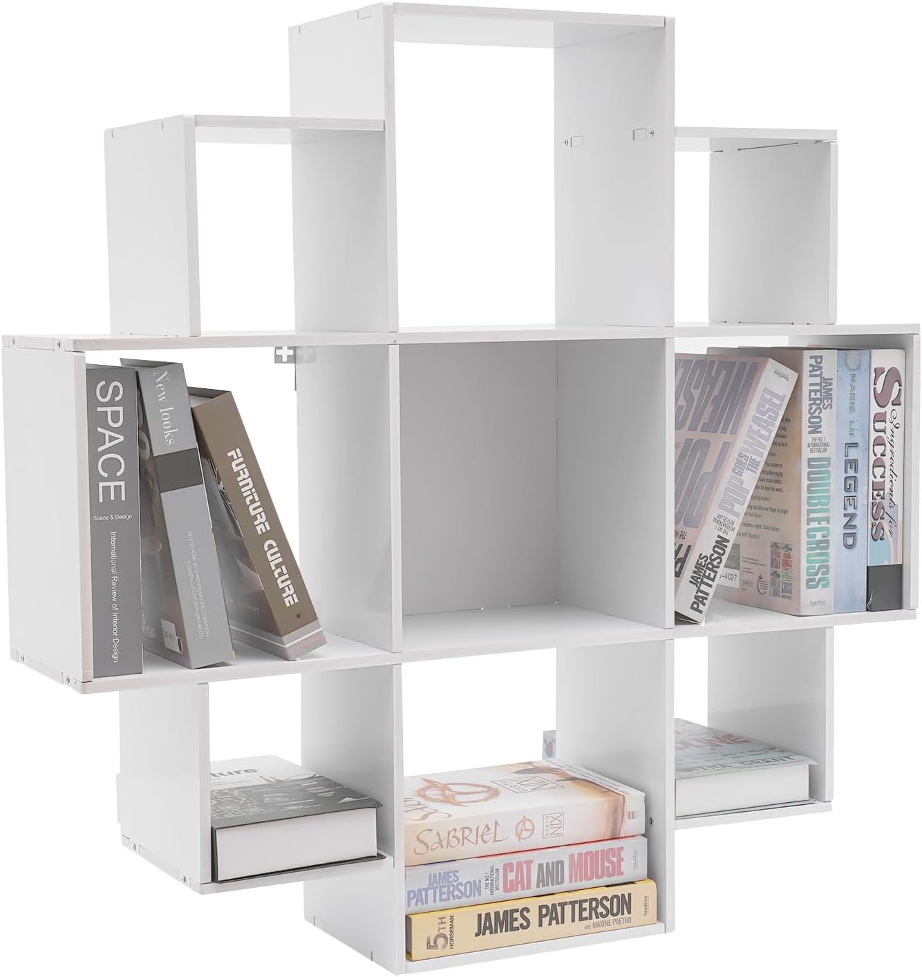 3-Tier Wall-Mounted Geometric Bookshelf, Irregular Nine-Grid Design ...