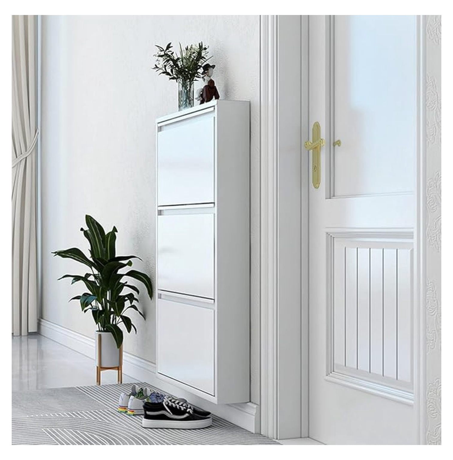 3 Tier Wall Mounted Shoe Cabinet,Slim Narrow Shoe Storage Cabinet with ...