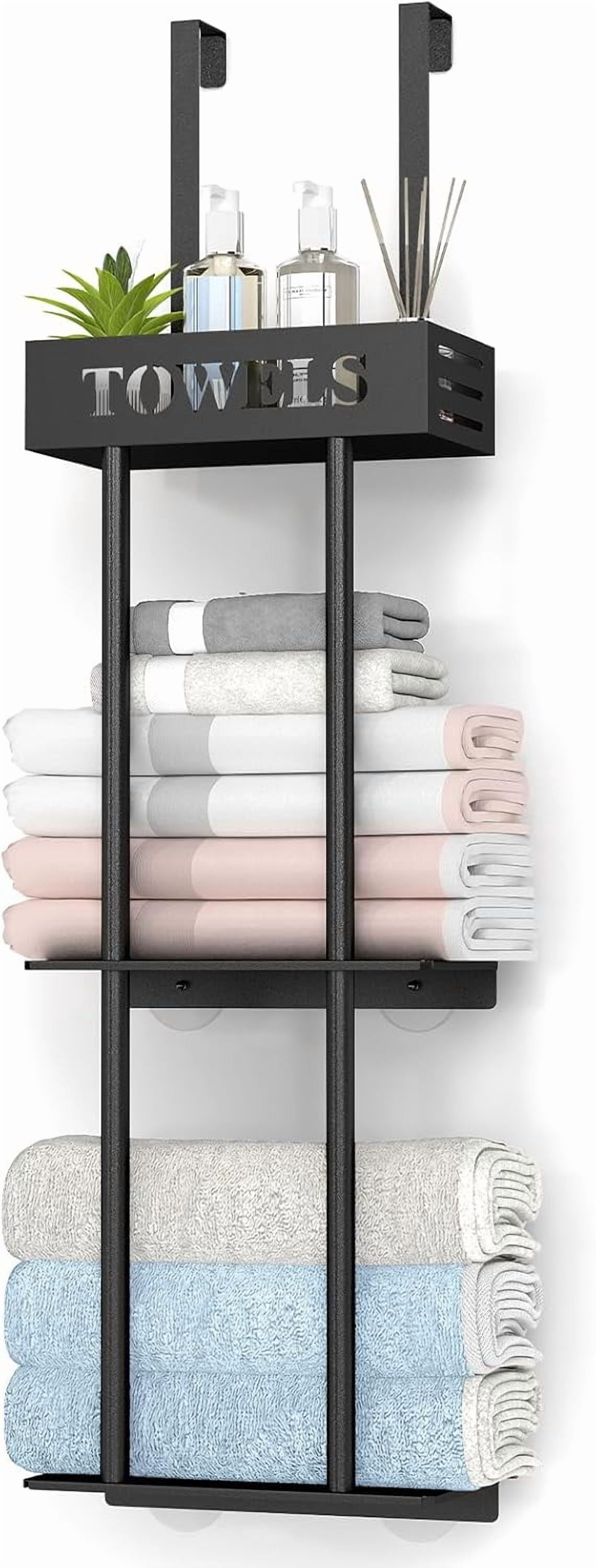 3 Tier Wall Mounted Towel Rack with Shelf and Towel Bar, Matte Black ...