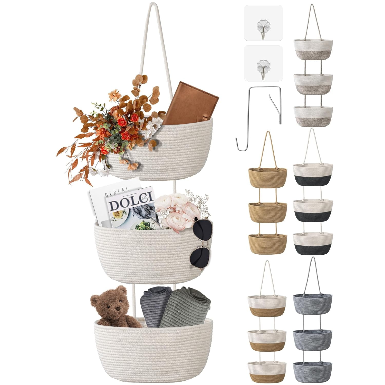 3 Tier Wall Mounted Woven Hanging Basket, Over the Door Hanging Basket ...