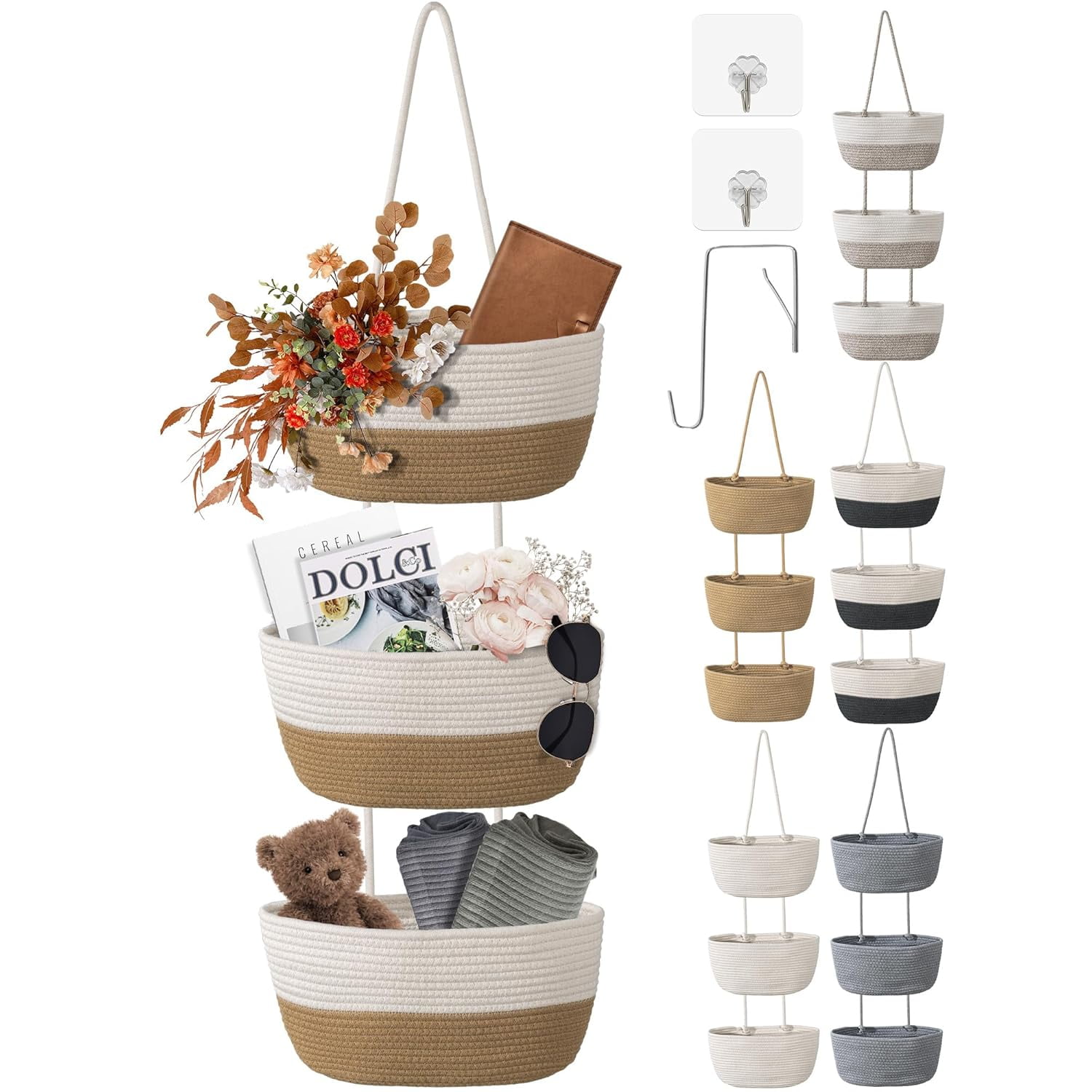 3 Tier Wall Mounted Woven Hanging Basket, Over the Door Hanging Basket ...