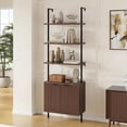 3 Tier Walnut & Black Ladder Shelf with Storage Cabinet, Modern Ladder ...
