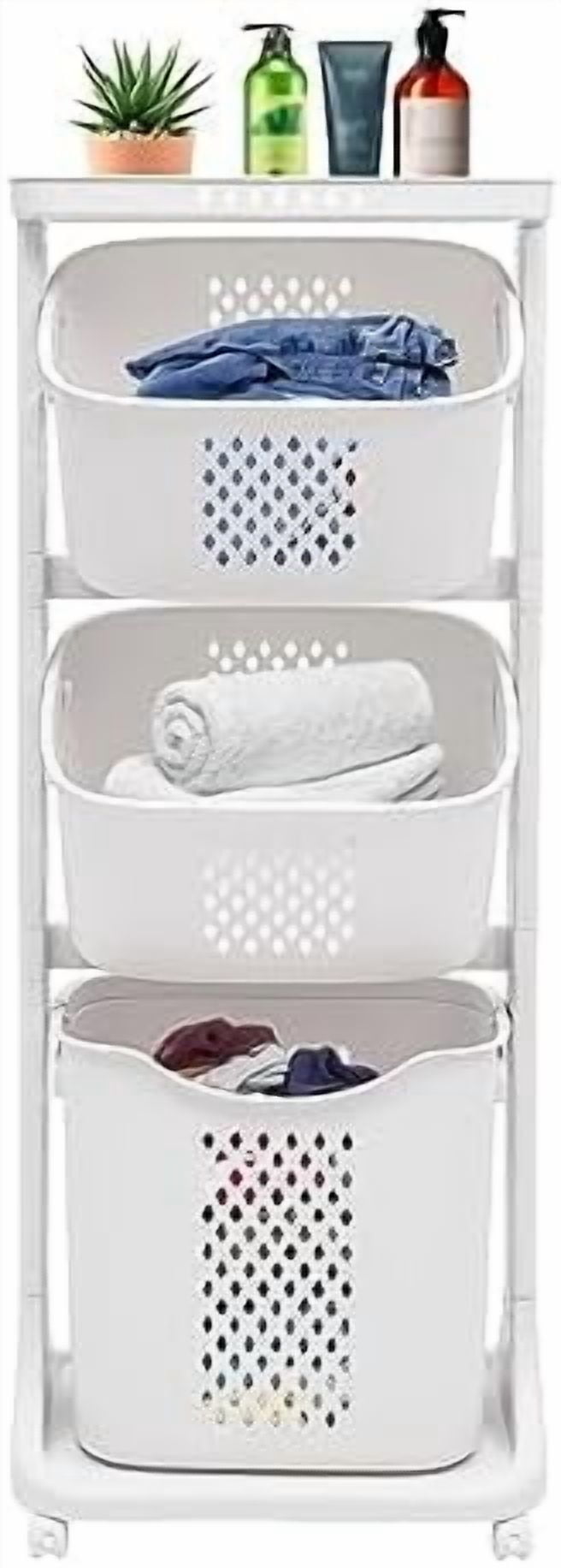 3 Tier Washing Hamper Dirty Clothes Storage Bin Multi Layer Rolling ...