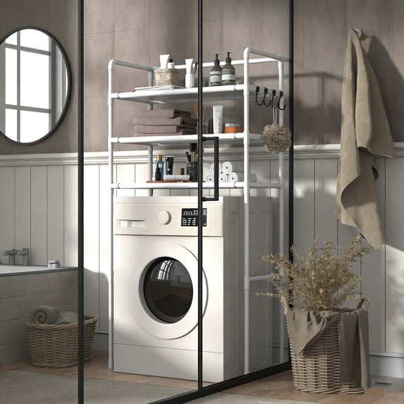 3-Tier Washing Machine Shelf & Over Toilet Storage Unit, Heavy-Duty ...