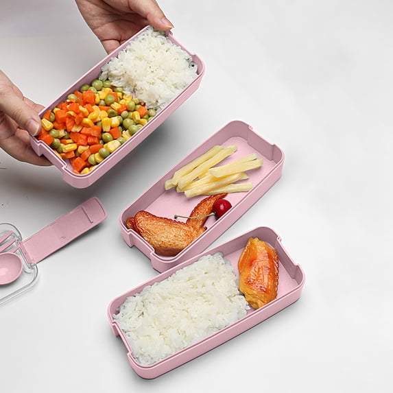 3-Tier Wheat Straw Lunch Box with Utensil Set - Leak-Resistant Food ...