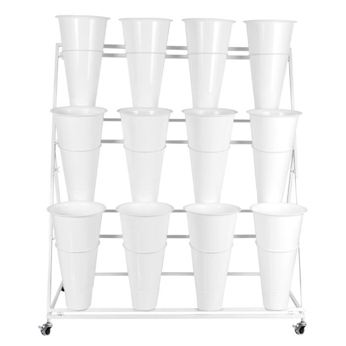 3-Tier White Flower Stand with Rolling Wheels-Sturdy Build ...