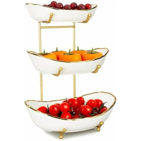 3 Tier White Fruit Bowl for Kitchen Counter, Ceramic Fruit Stand for ...