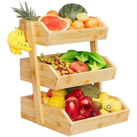 3-Tier White Gold Ceramic Fruit Bowl - Countertop Fruit Rack for Fruits ...