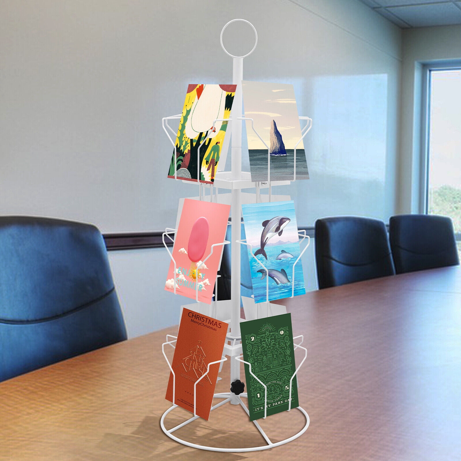 3 Tier White Greeting Card Rack Spins 12 Pocket White Retail Display ...