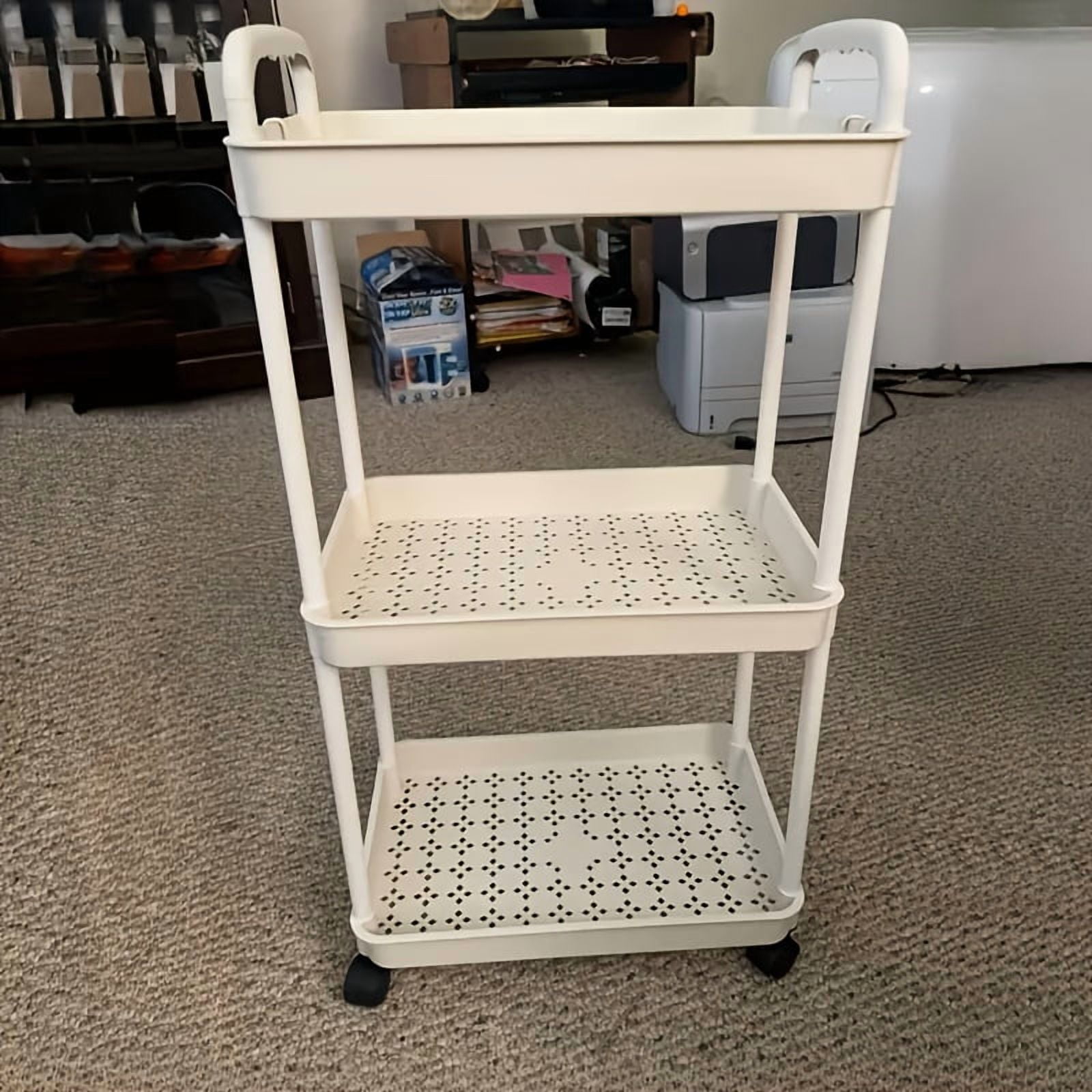 3-Tier White Rolling Storage Cart - Plastic Mobile Organizer with ...