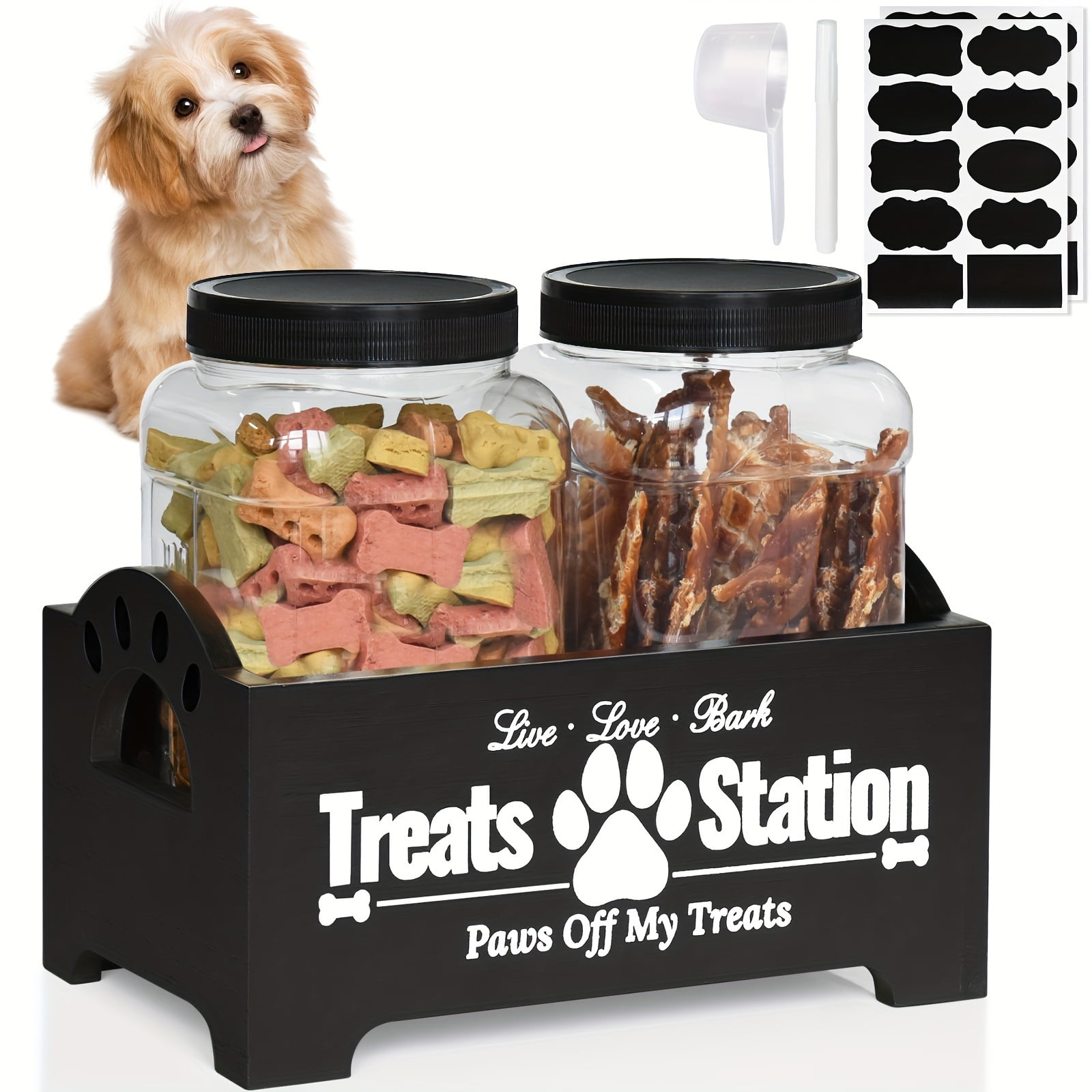 3-Tier White Wooden Pet Food Storage Rack with Chalkboard Labels ...