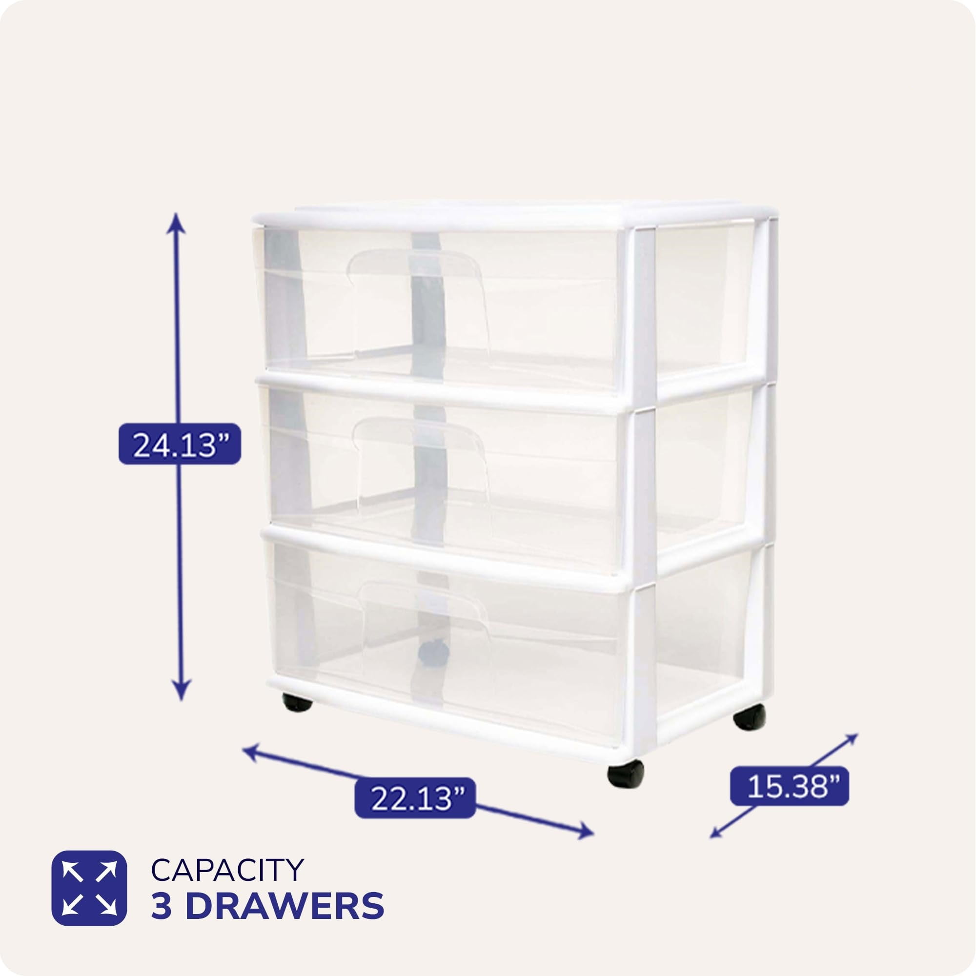3-Tier Wide Clear Plastic Storage Organizer Cart, Drawer Tower, White ...