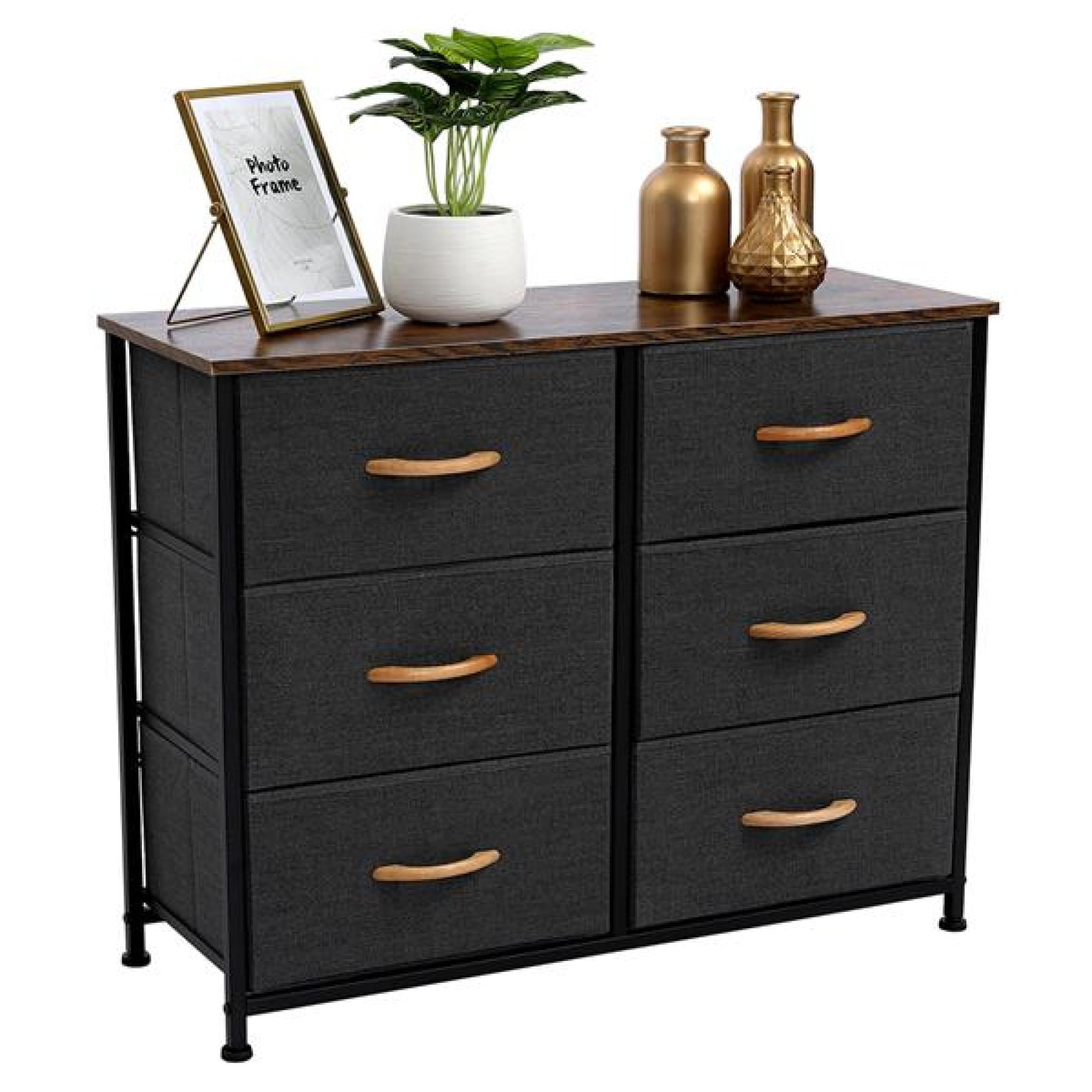 3-Tier Wide Dresser, Storage Unit with 6 Easy Pull Fabric Drawers ...