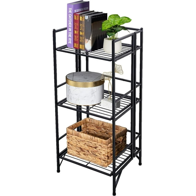 3 Tier Wide Folding Metal Shelf, Foldable Storage Shelves Easy Assembly ...