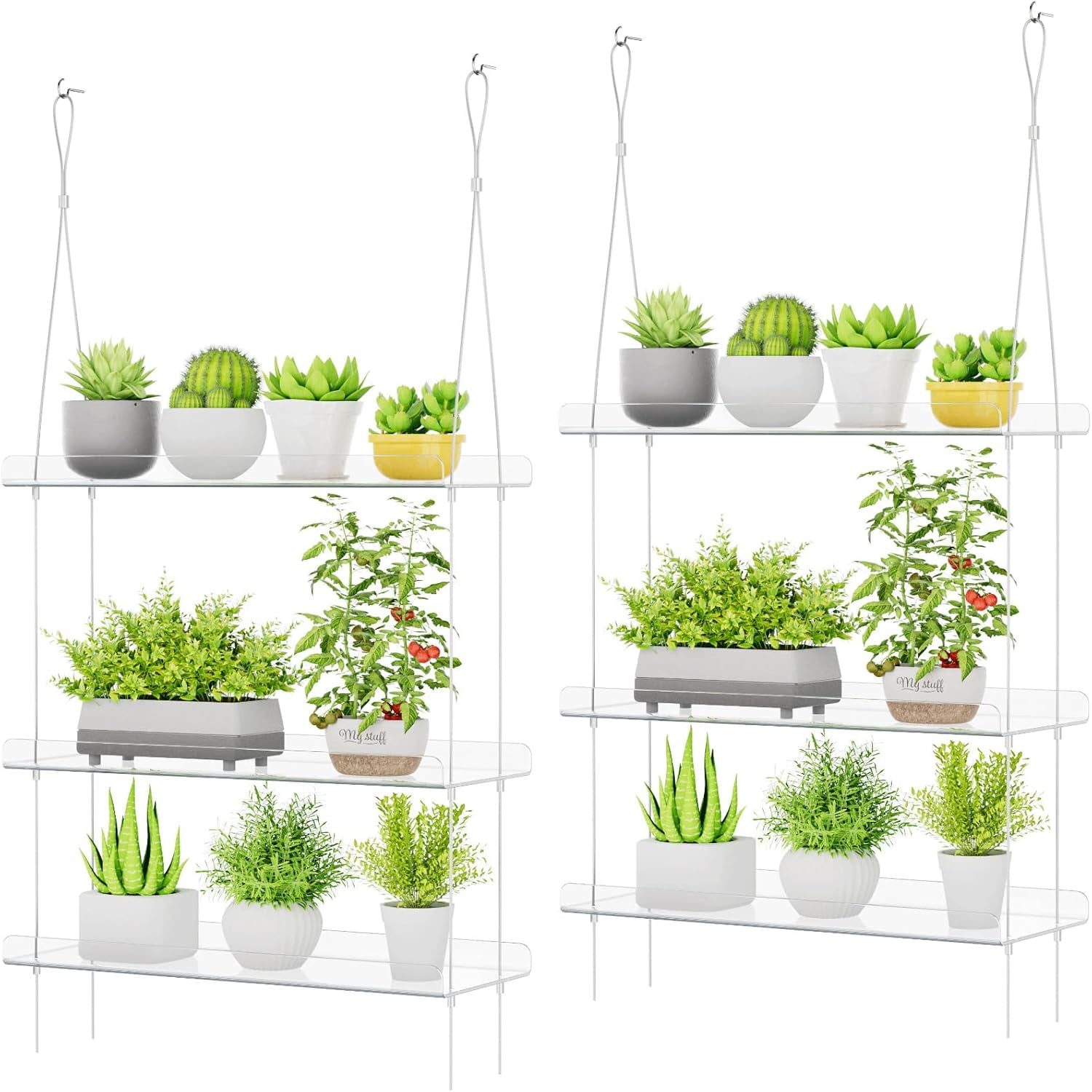 3-Tier Window Plant Shelves 15 inch, Adjustable Hanging Floating Shelf ...