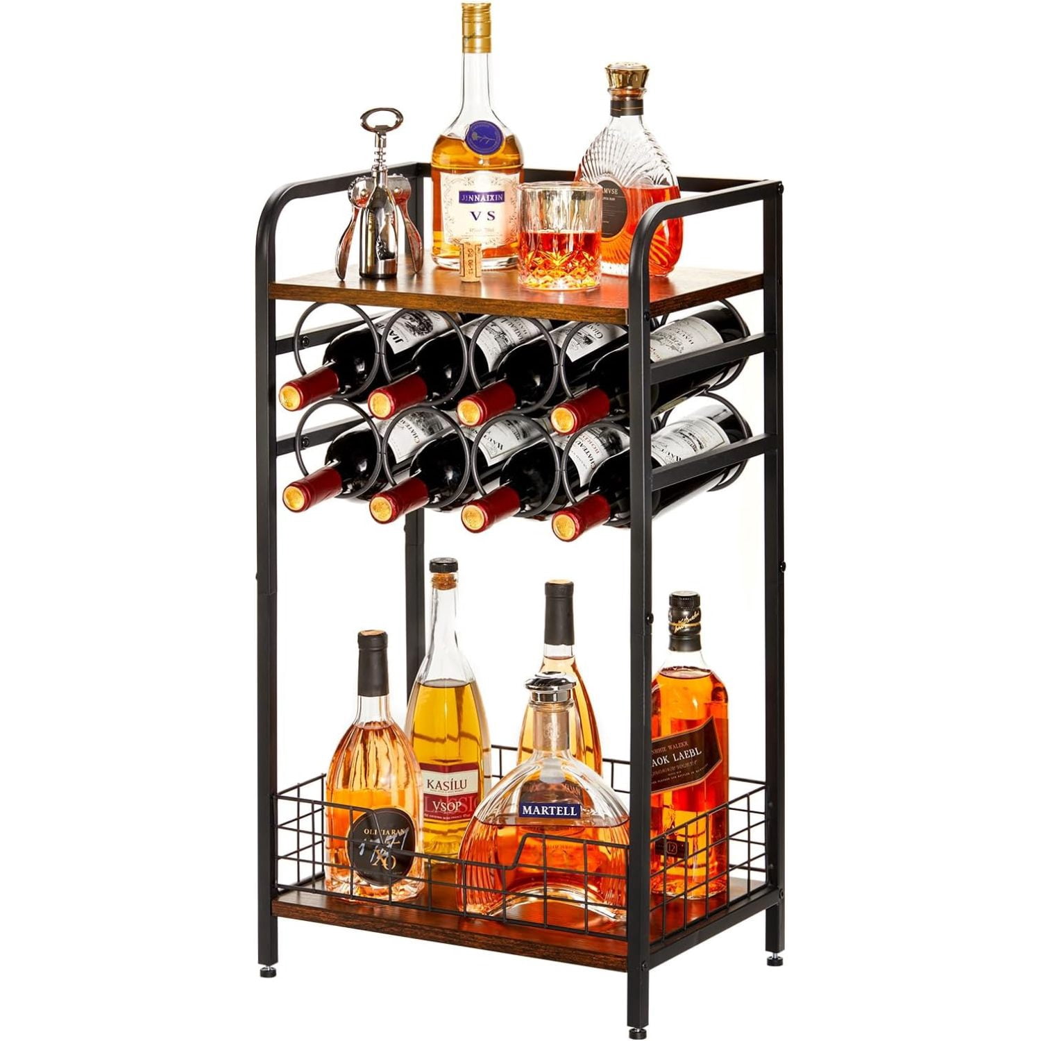 3-Tier Wine Bar Table: Small Liquor Bottle Holder with 8-Bottle Wine ...