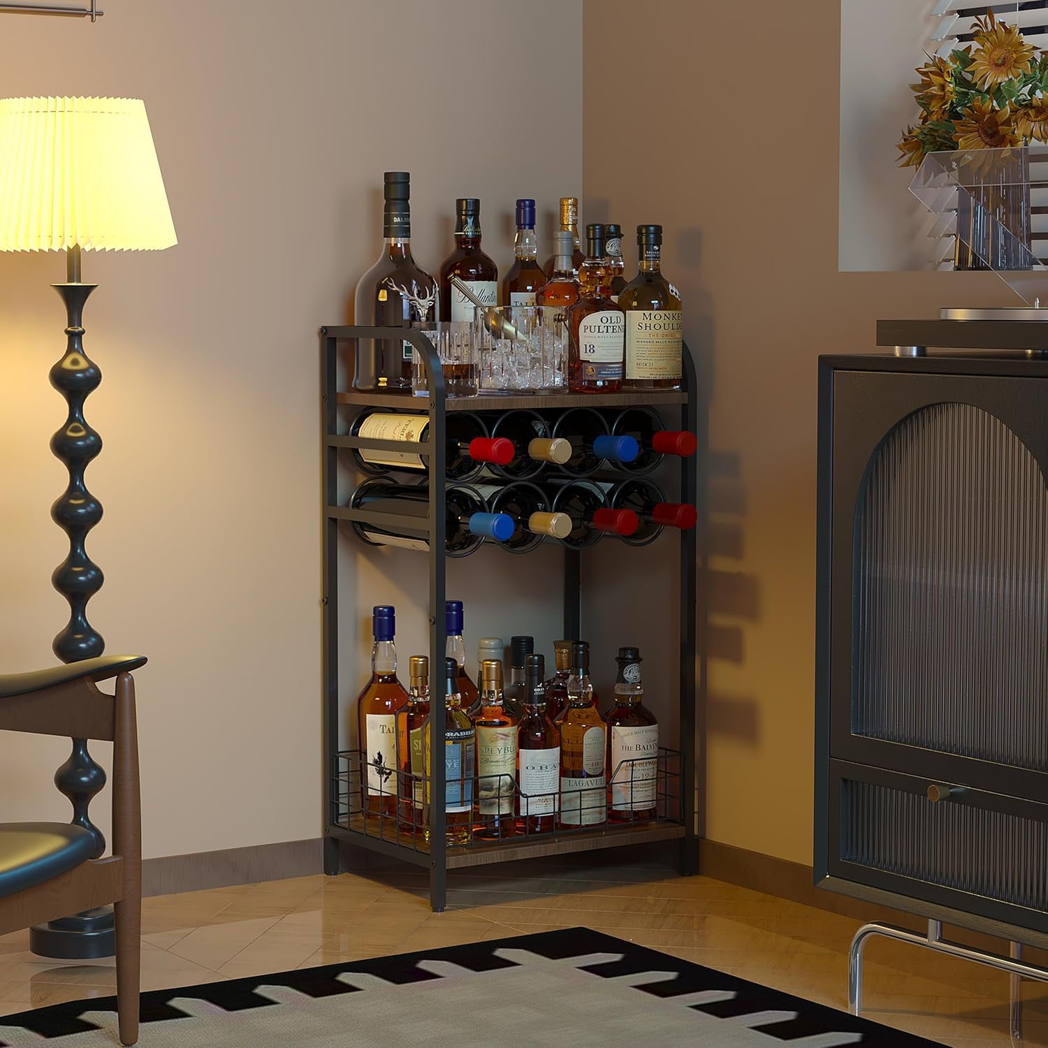 3-Tier Wine Bar Table: Small Liquor Bottle Holder with 8-Bottle Wine ...