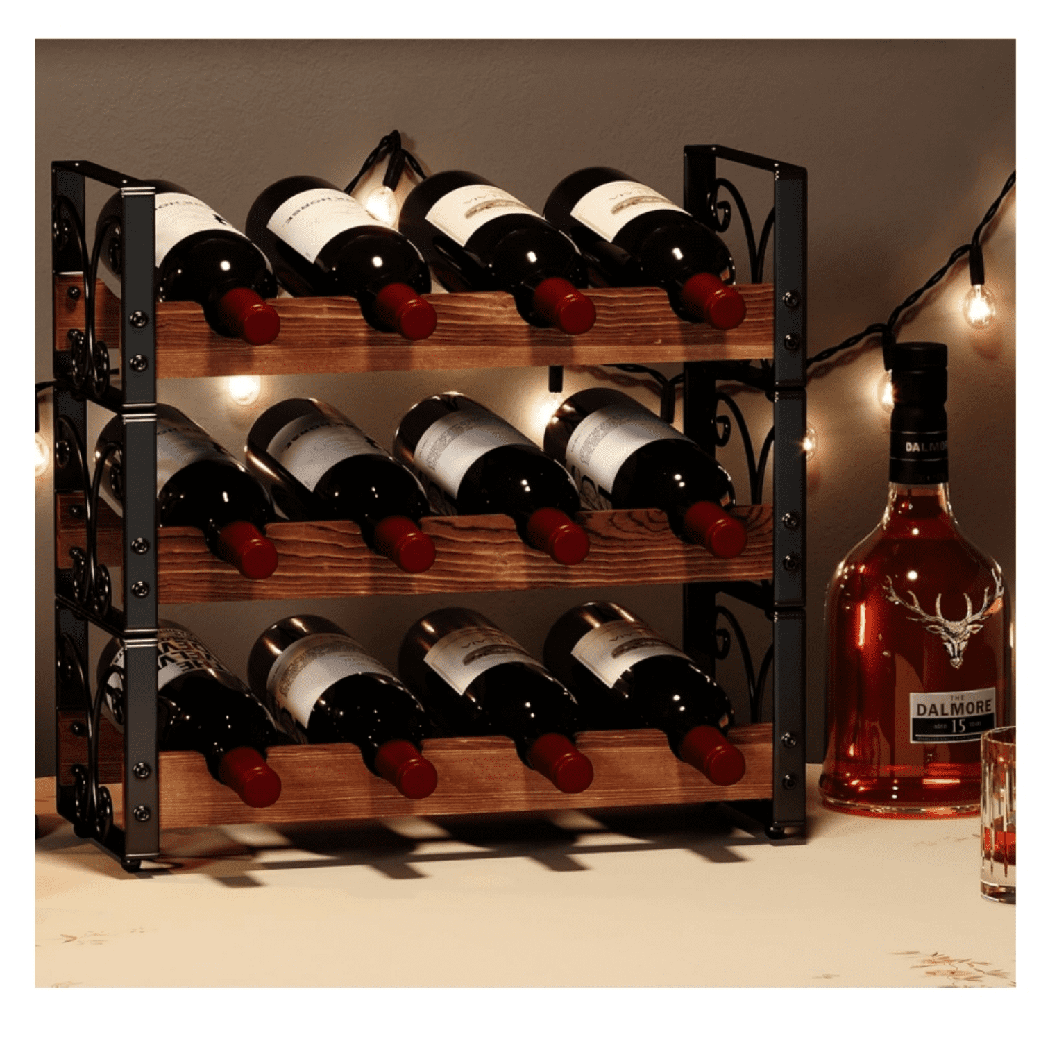 3 Tier Wine Rack for 12 Bottles, Stackable Wine Organizer, Freestanding ...