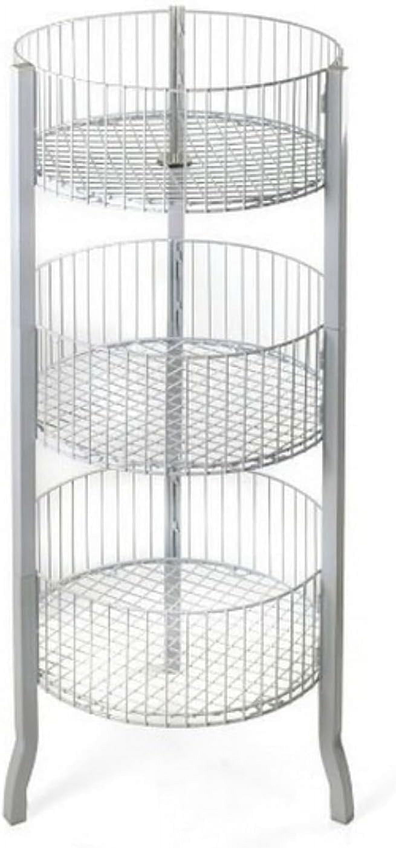 3 Tier Wire Basket Display Rack, Floor Standing, Round Bins, Metal ...