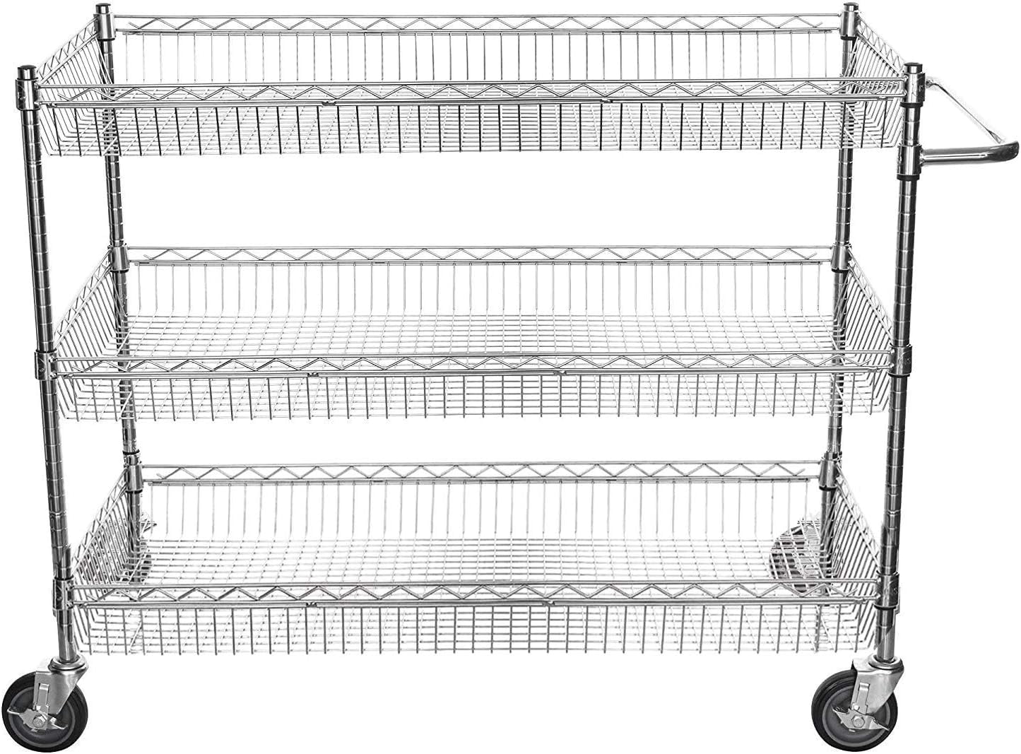 3 Tier Wire Basket Push Cart - Chrome - 14" Deep x 24" Wide x 39" High ...