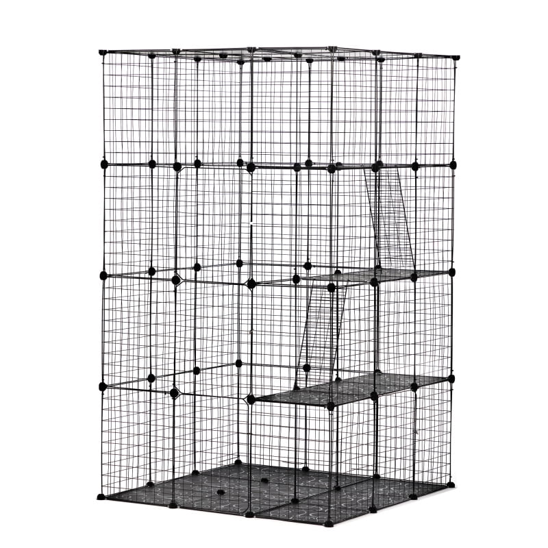 3-Tier Wire Cat Cage, Large Kennels Playpen with 3 Platforms, 3 Ramp ...