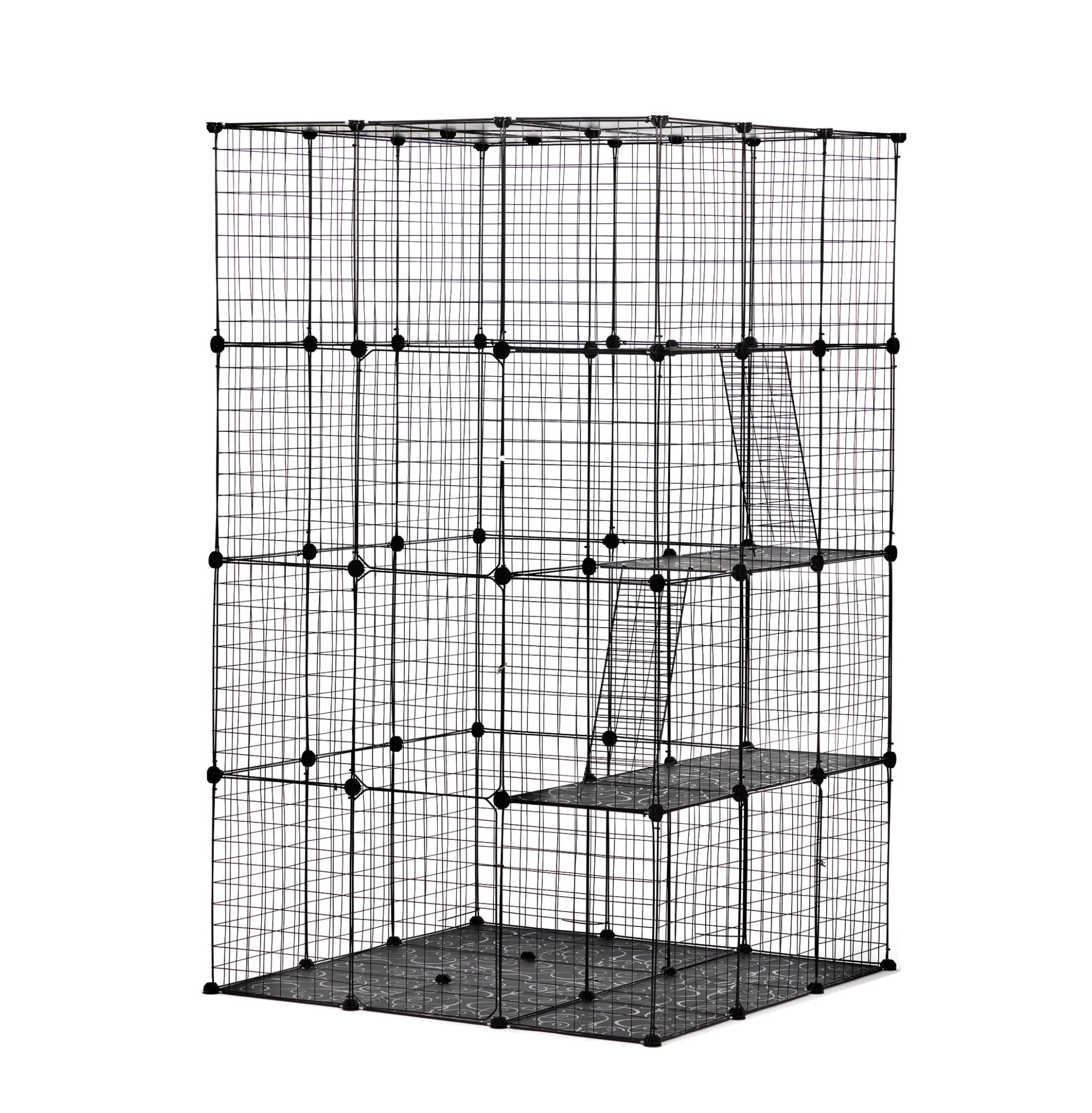 3-Tier Wire Cat Cage, Large Kennels Playpen with 3 Platforms, 3 Ramp ...