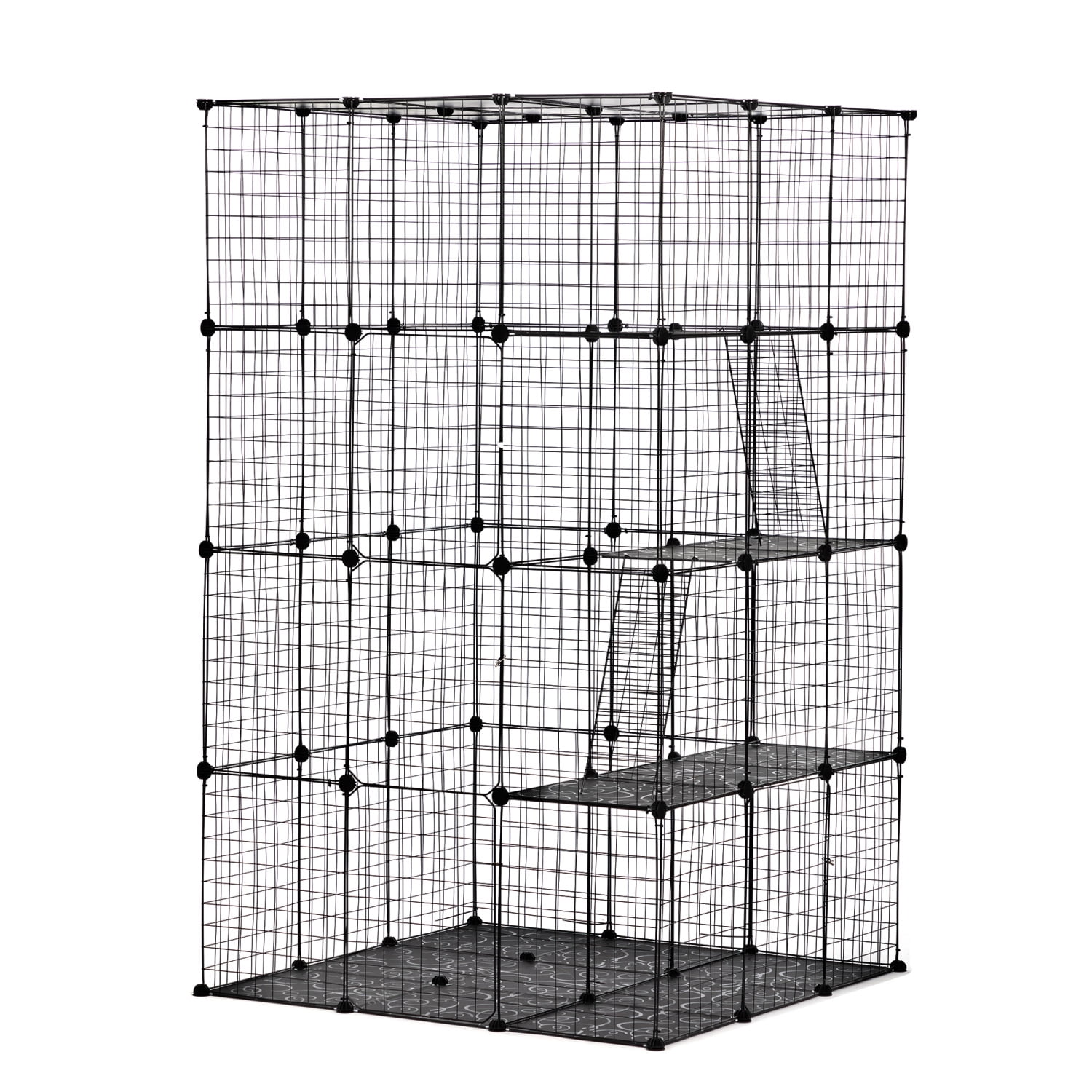 3-Tier Wire Cat Cage Large Kennels Playpen with 3 Platforms 3 Ramp ...