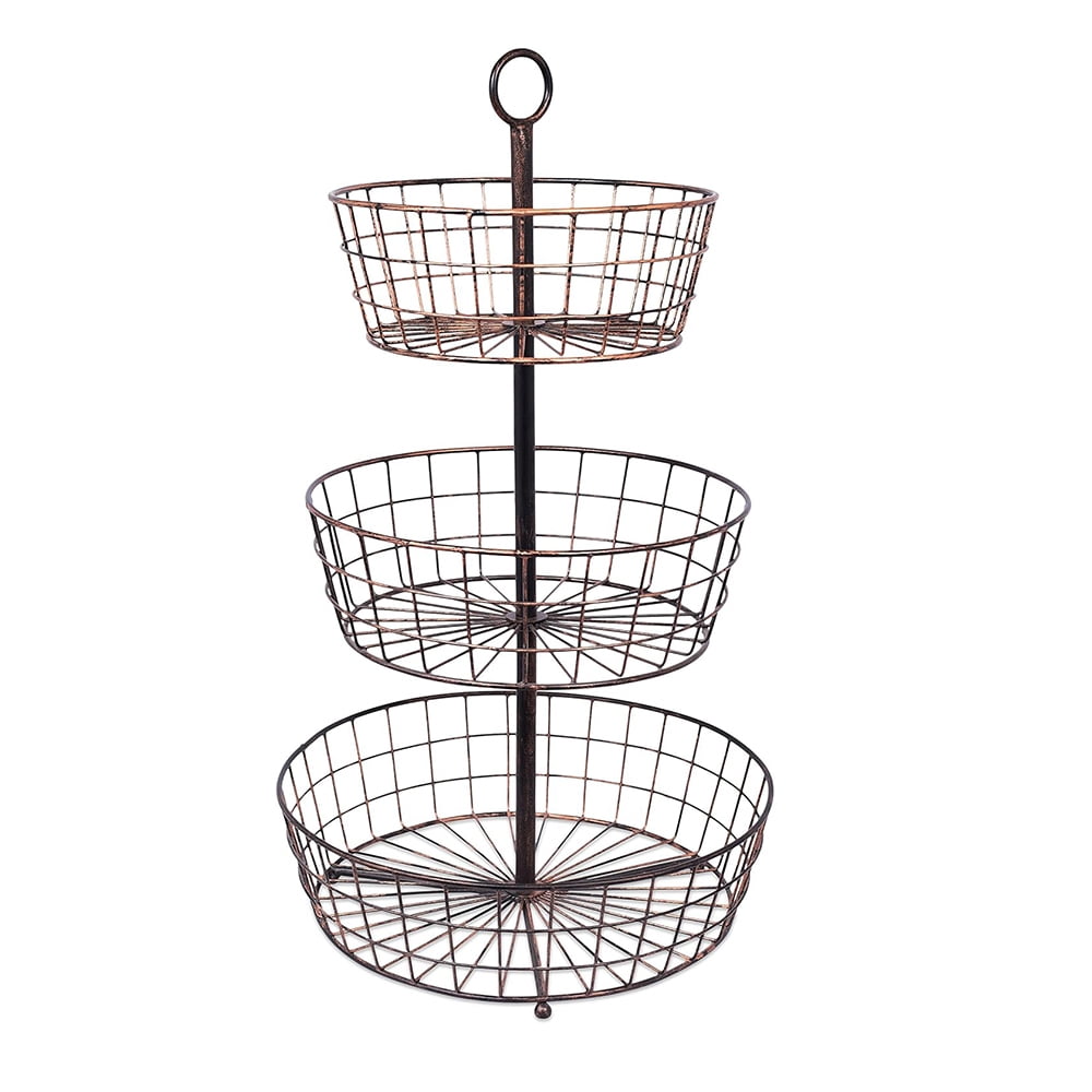 3 Tier Wire Fruit Basket Bowl, Round Metal Standing Storage Baskets ...