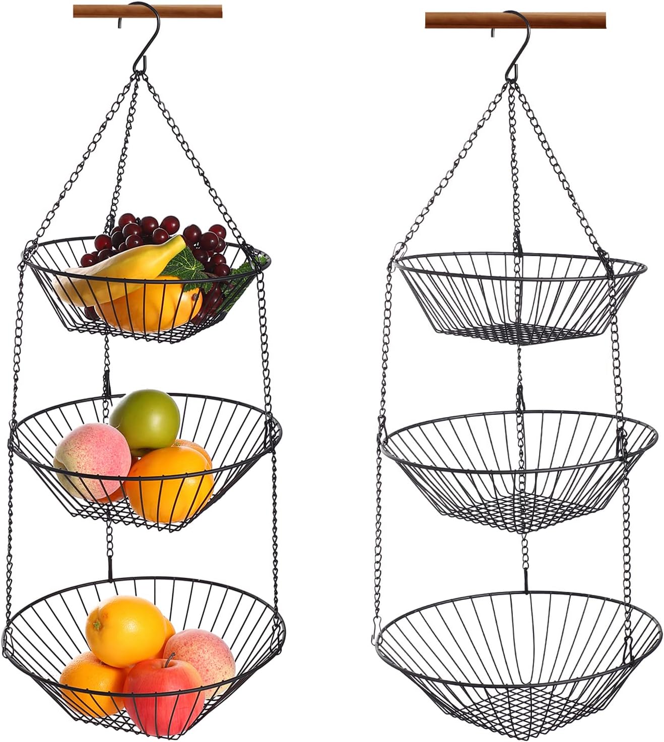 3-Tier Wire Fruit Hanging Basket 2 Packs,non-Punching Wall Hanging ...