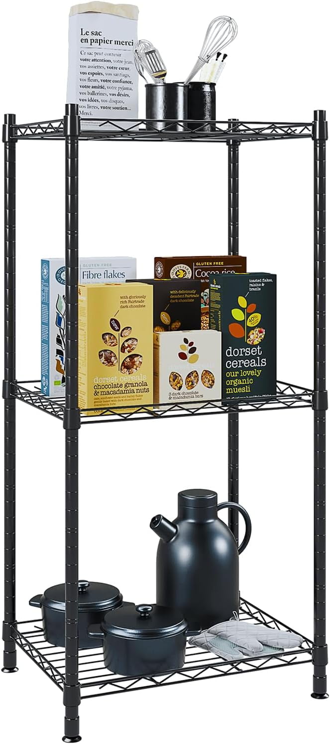 3-Tier Wire Shelf, Height-Adjustable Chrome Storage Racks and Shelving ...