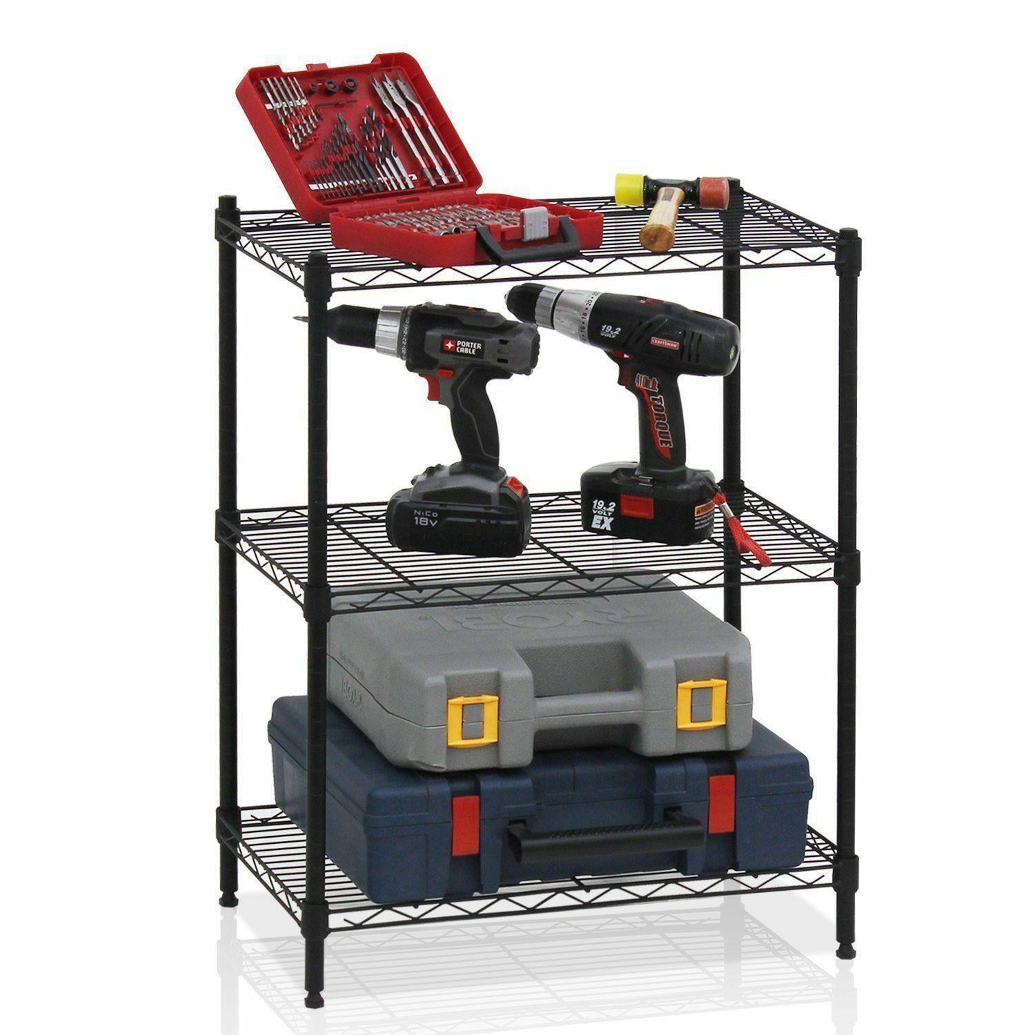 3 Tier Wire Shelving Rack Shelf Unit Garage Kitchen Storage Organizer ...