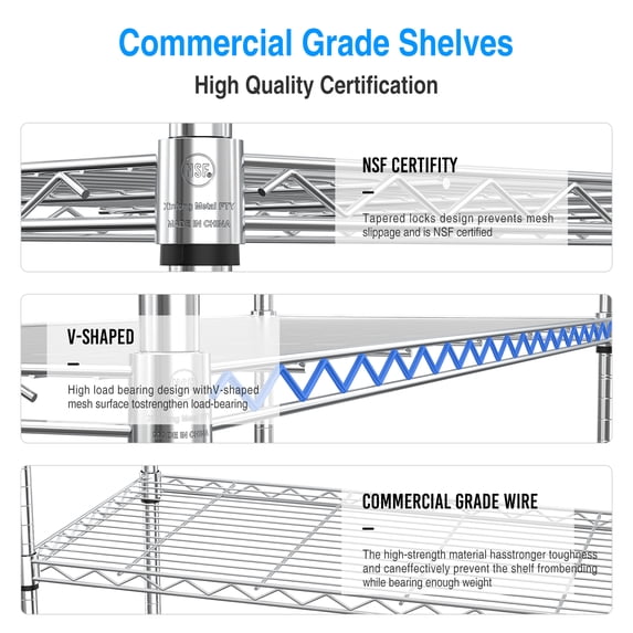 3 Tier Wire Shelving Unit, 1050 LBS NSF Height Adjustable Metal Garage ...