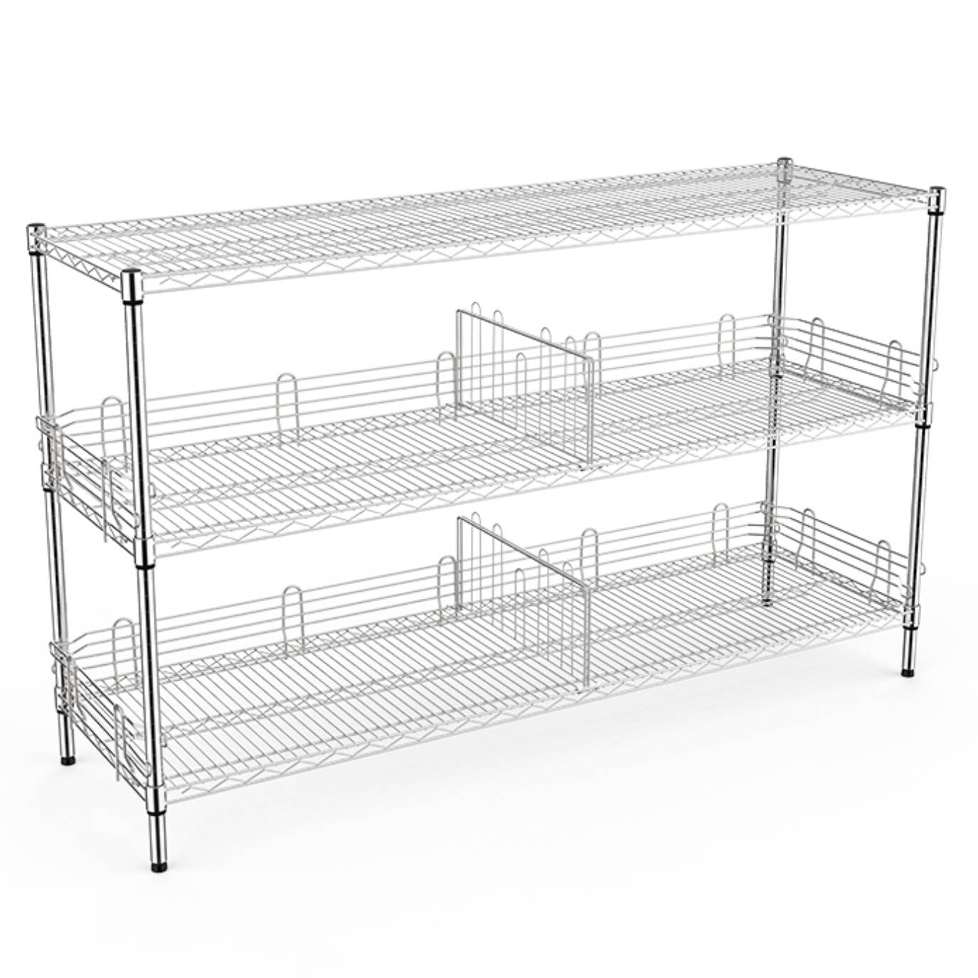 3-Tier Wire Shelving Unit w/Dividers & Ledges, Adjustable Metal Storage ...
