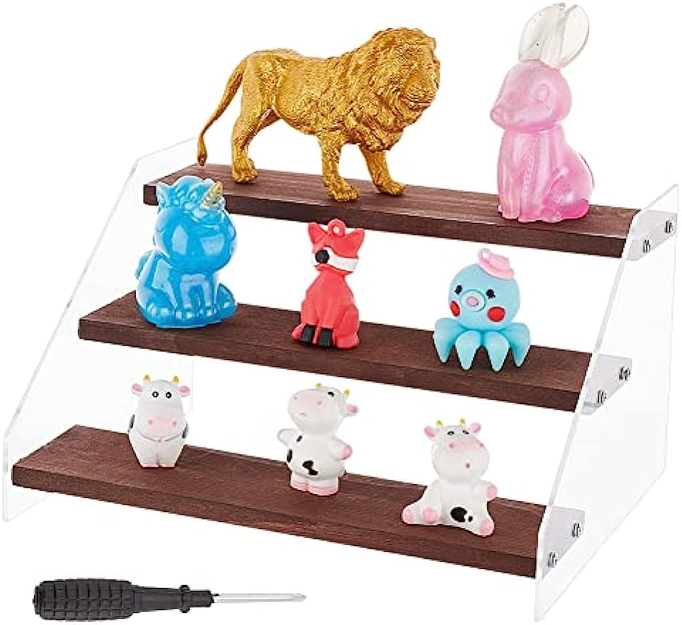 3-Tier Wood Display Stand Brown 7.9x2.1 inch Model Display Holder Wood ...