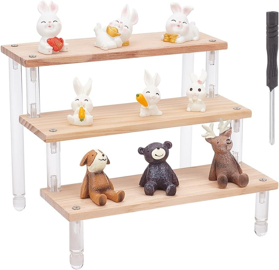 3 Tier Wood Display Stand for Minifigures Clear Acrylic Display Riser ...