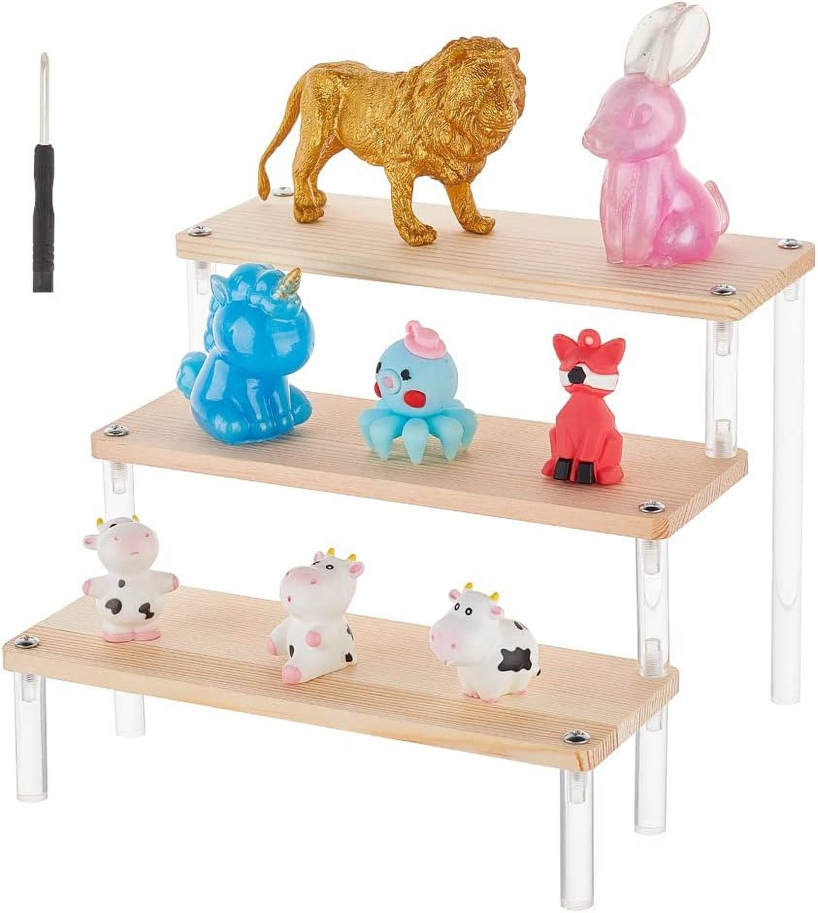 3-Tier Wood Display Stand (Wheat Color 7.9x2.8 inch) Pedestal Assembled Holder Display Riser ...